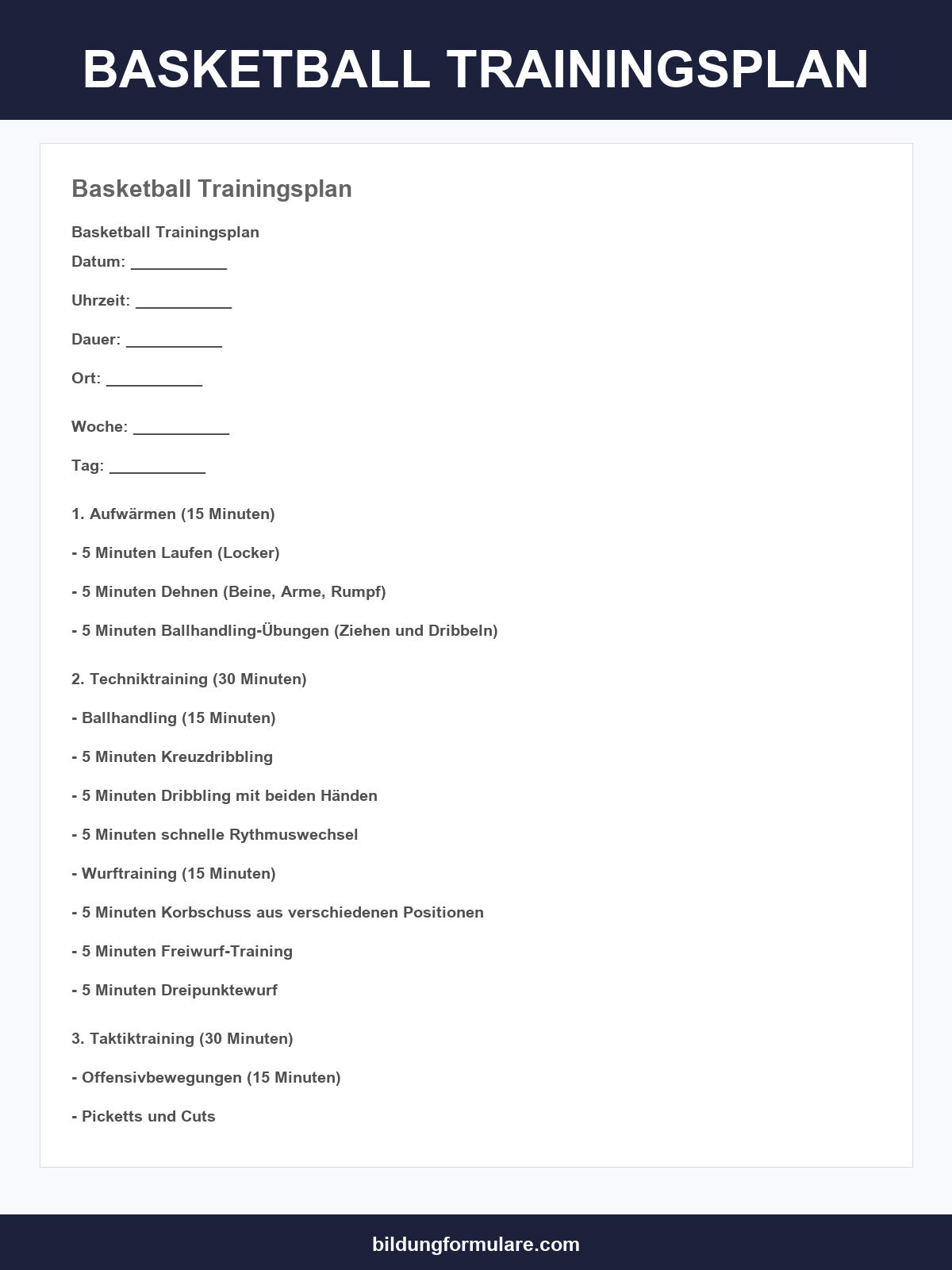 Basketball Trainingsplan