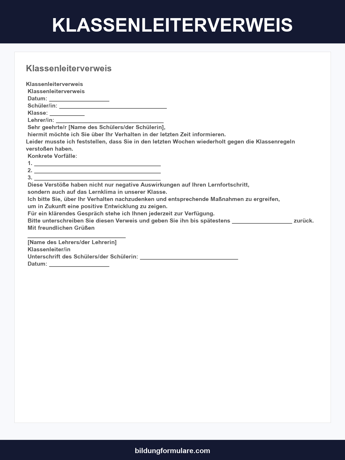 Klassenleiterverweis Vorlage