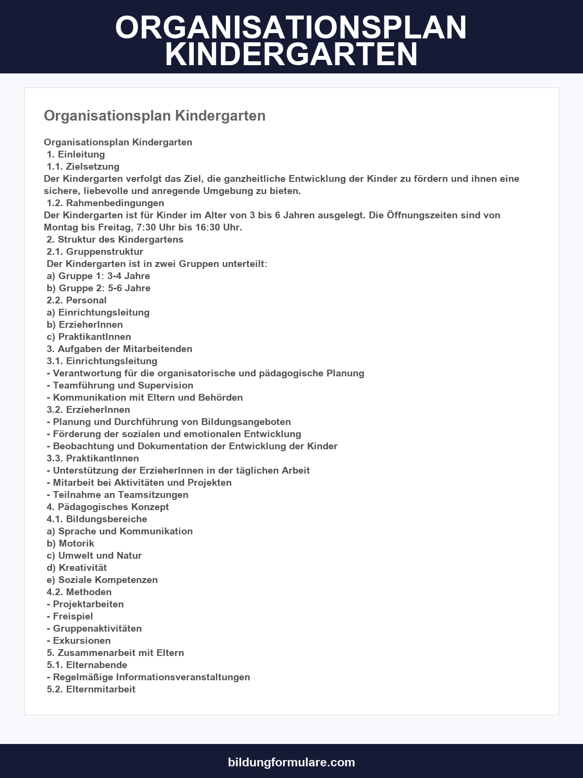 Organisationsplan Kindergarten Muster